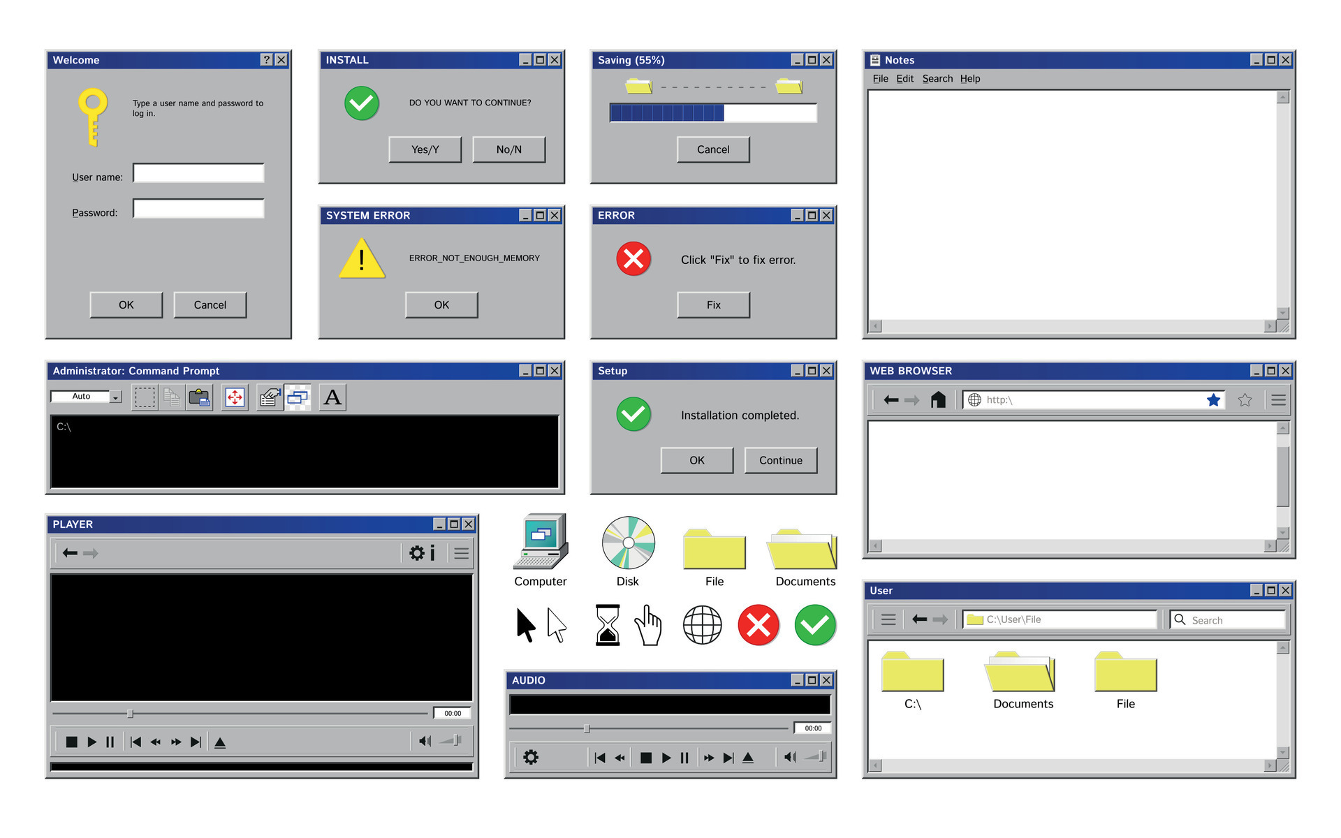 Old Program Windows Collection 25803205 Vector Art at Vecteezy