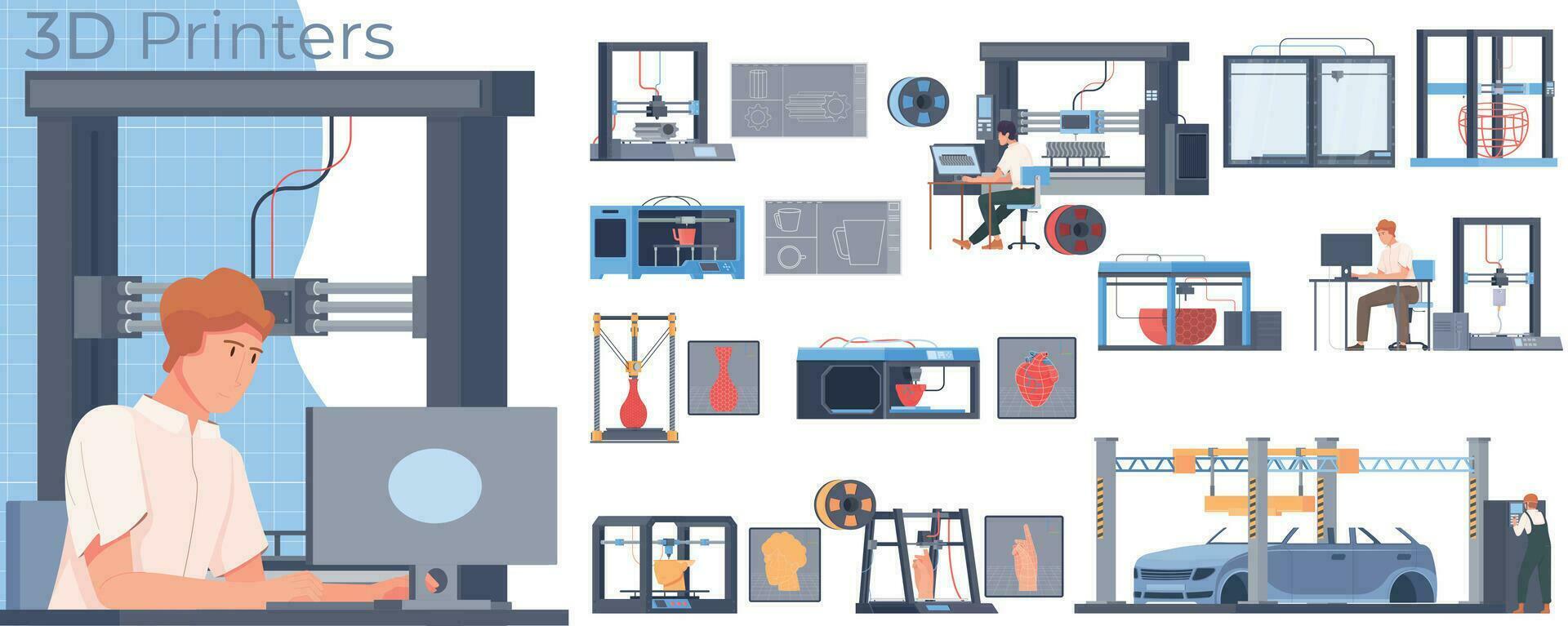 3d Printing Compositions Set 25804501 Vector Art At Vecteezy