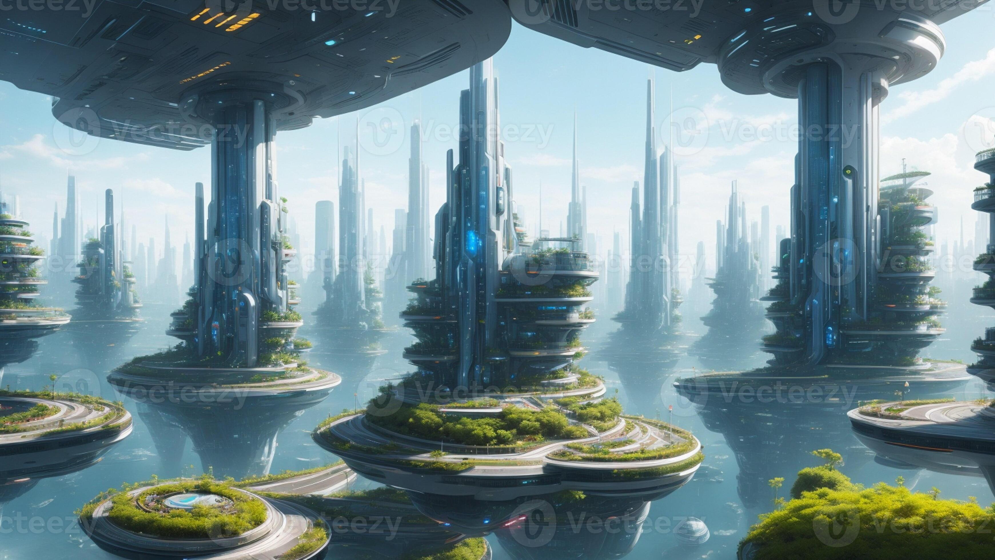 Float futuristic high-tech city, high-speed data transmission automation concept 25805320 Stock ...