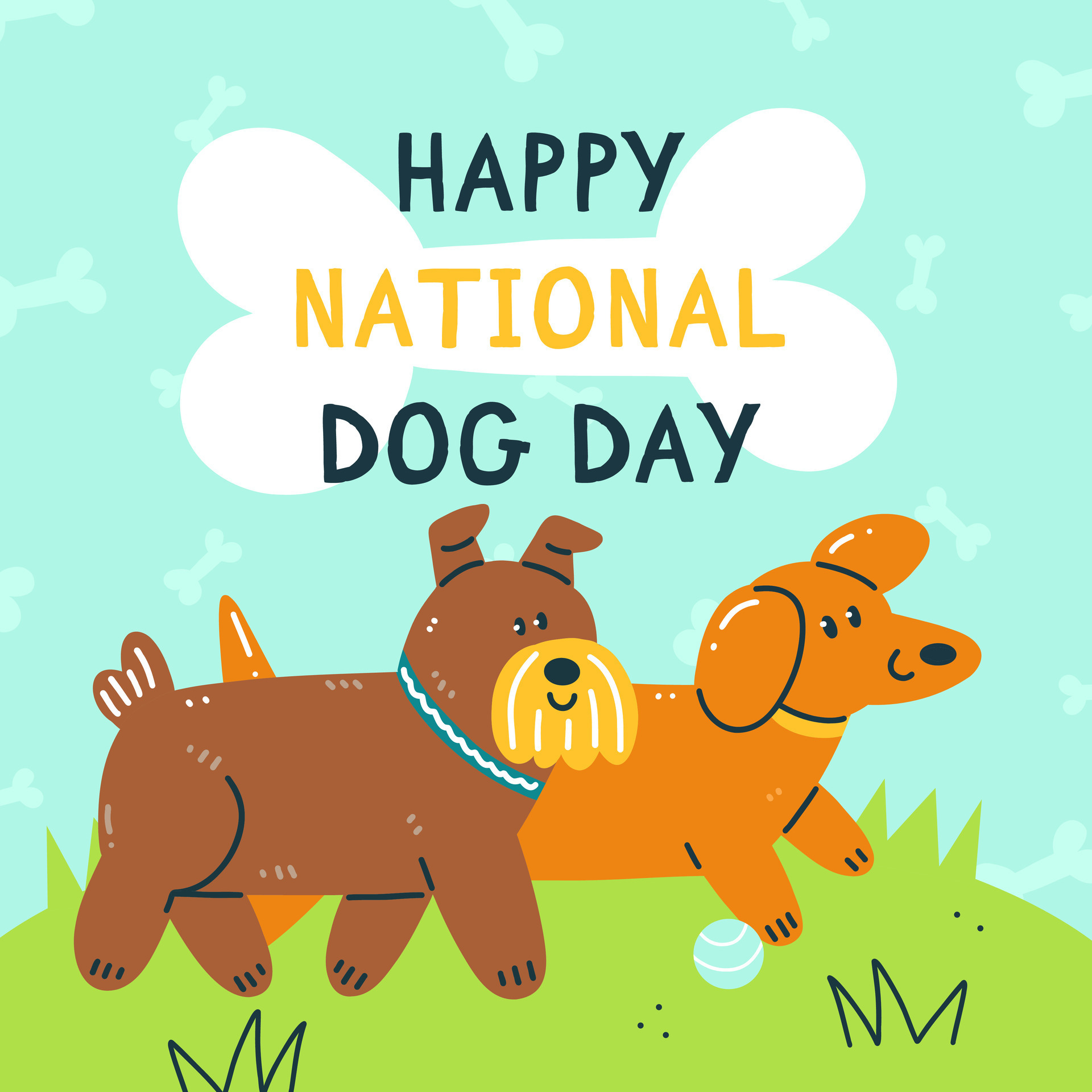 Happy national dog day greeting card design. Cute dogs walking in the ... Happy national dog day greeting card design. Cute dogs walking in the ...