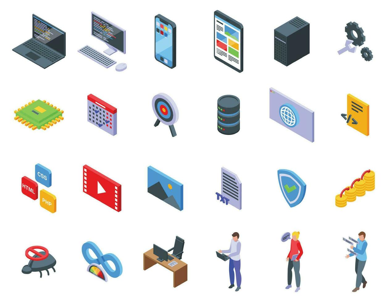 Software Developer icons set isometric vector. Team website 25806307 ...
