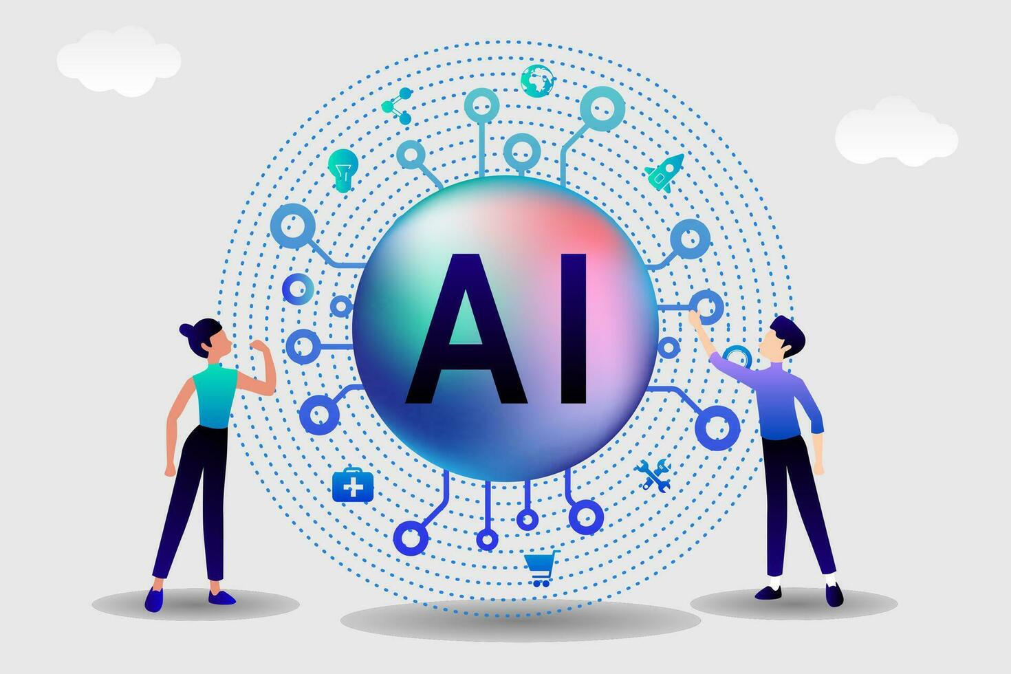 AI technology innovative applications vector infographic. Artificial ...