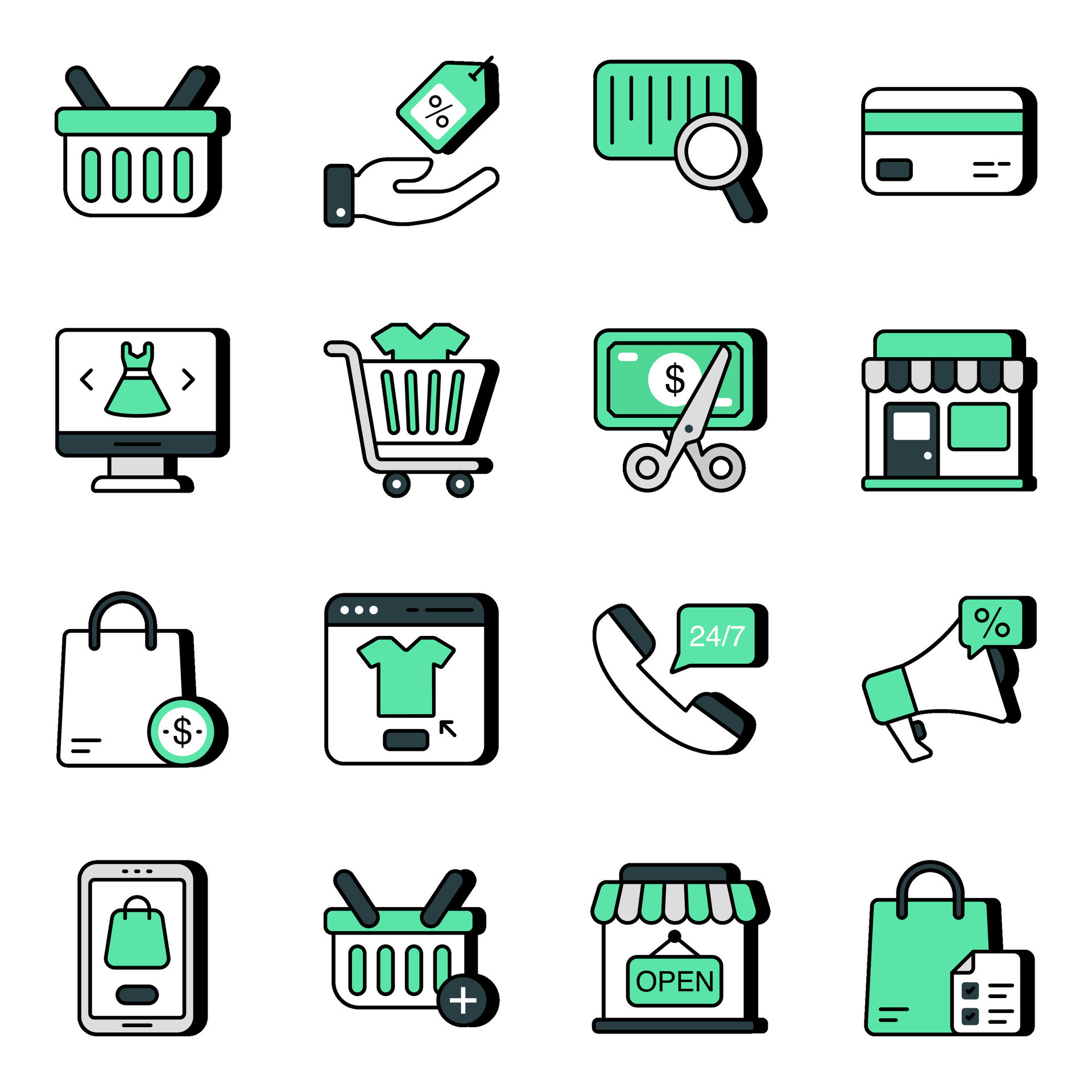 Set Of Shopping Flat Icons 25838014 Vector Art At Vecteezy