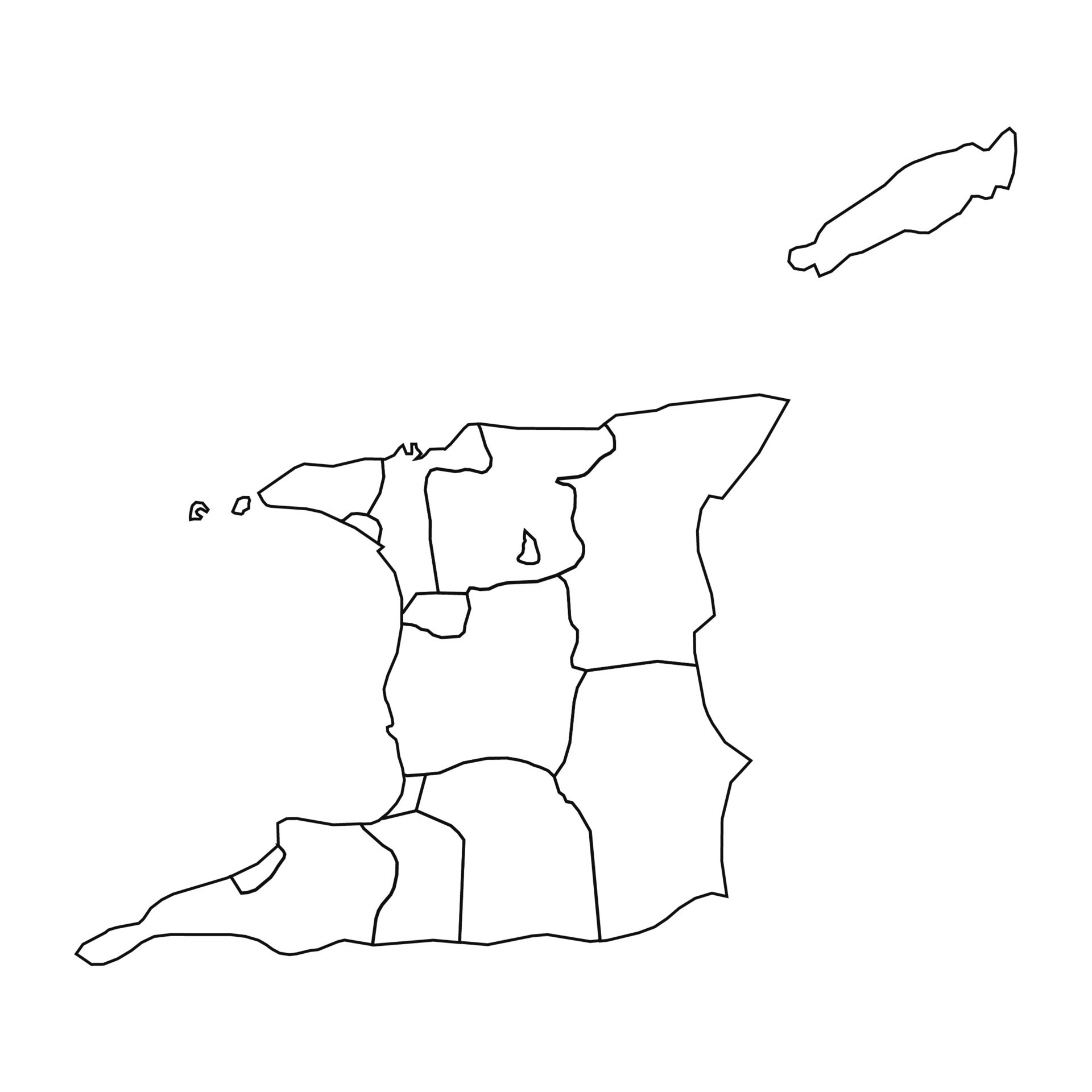 Outline Sketch Map Of Trinidad And Tobago With States And Cities