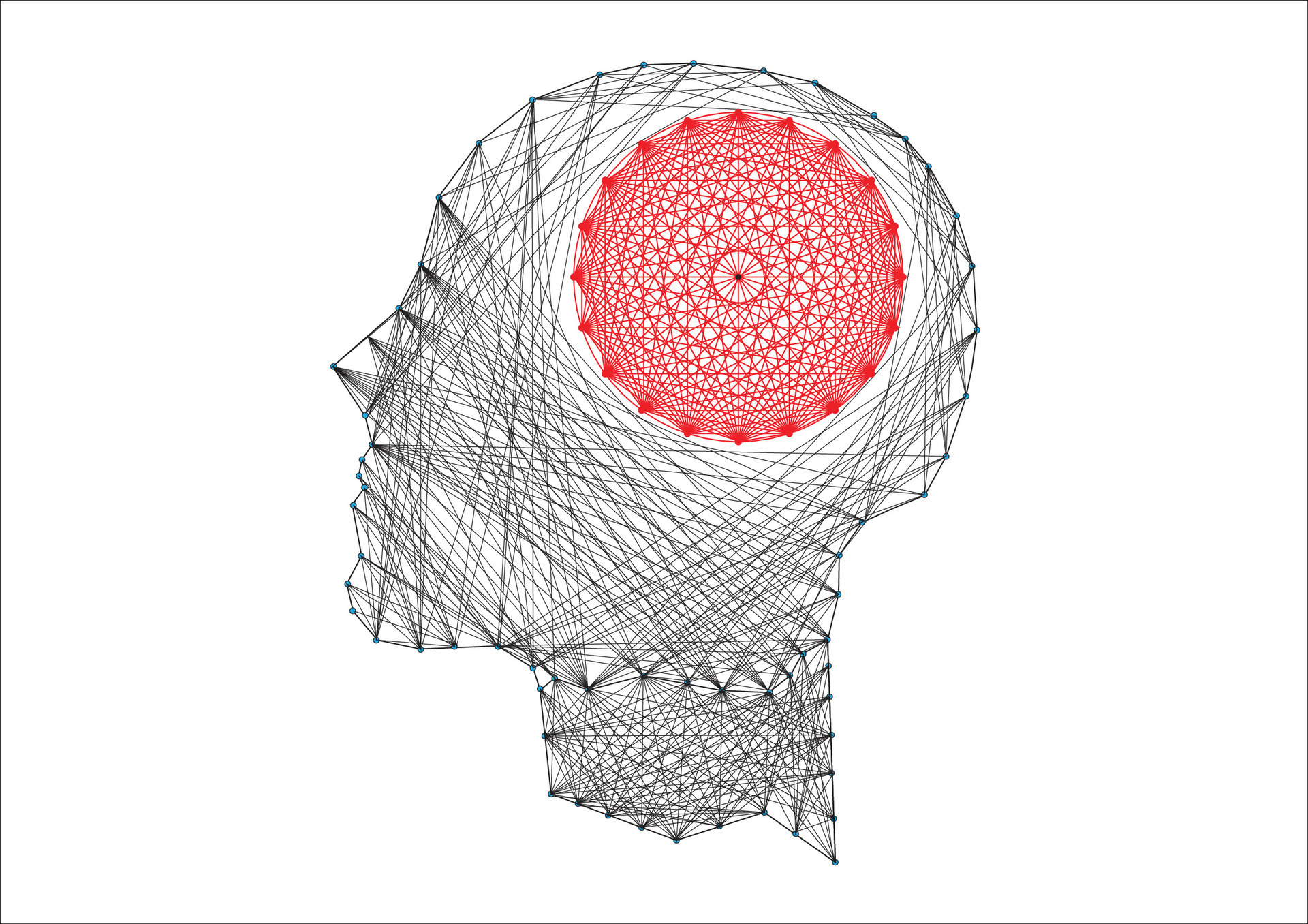Abstract human head with a line brain network.circle and electricity ...