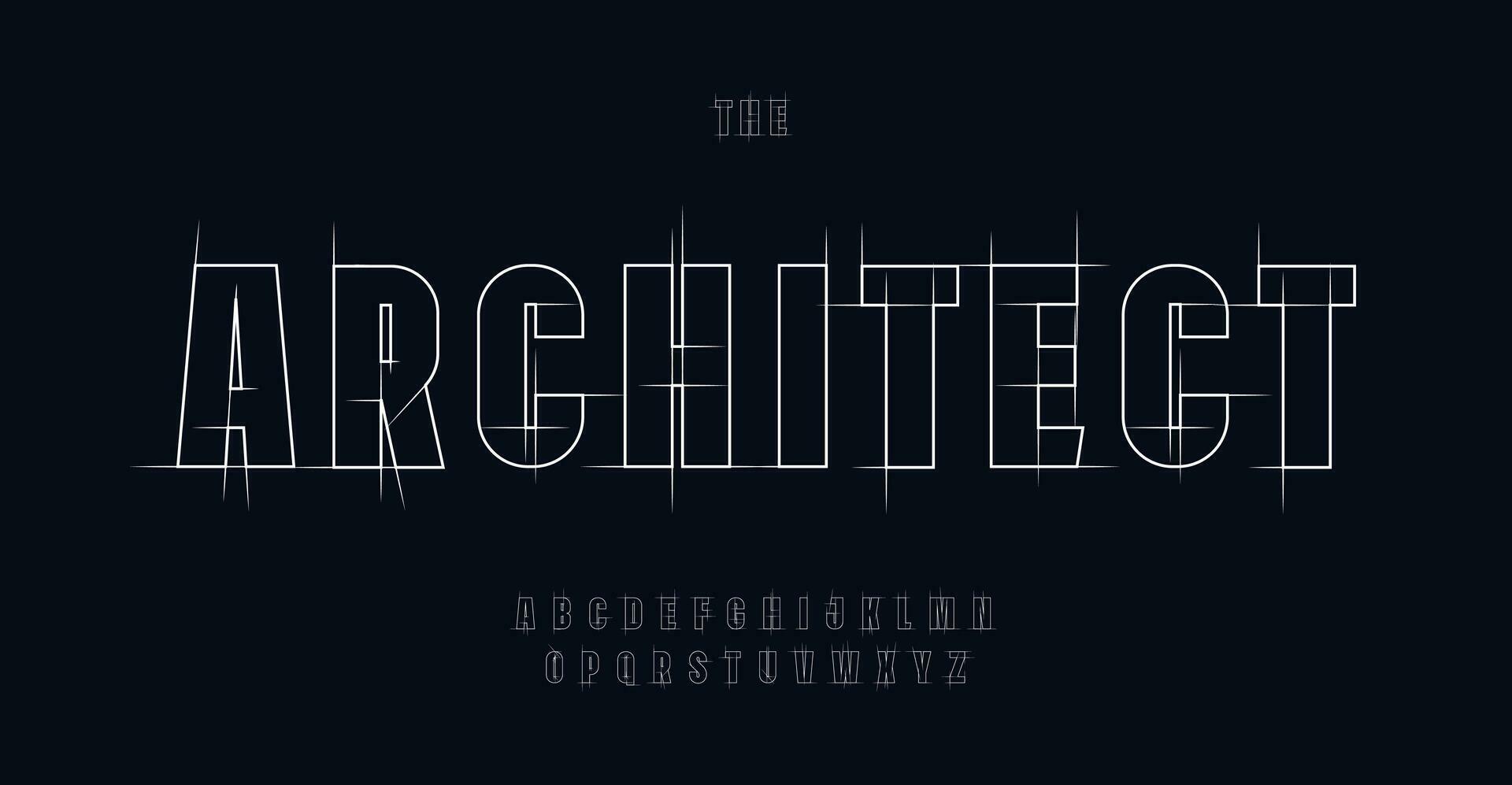 Architect alphabet, blueprint geometric letters, construction plan font for engineering logo ...