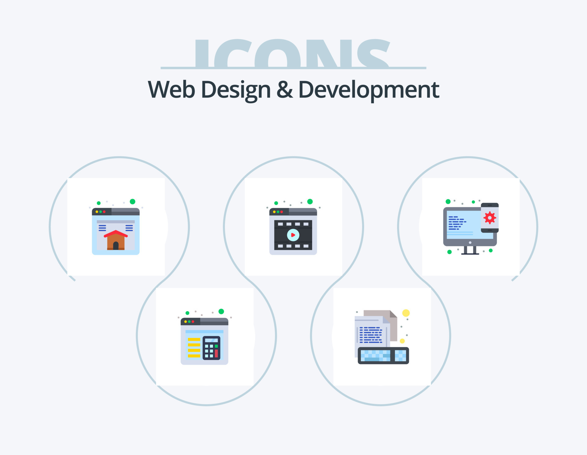 Web Design And Development Flat Icon Pack 5 Icon Design. web. design. home. online. player ...