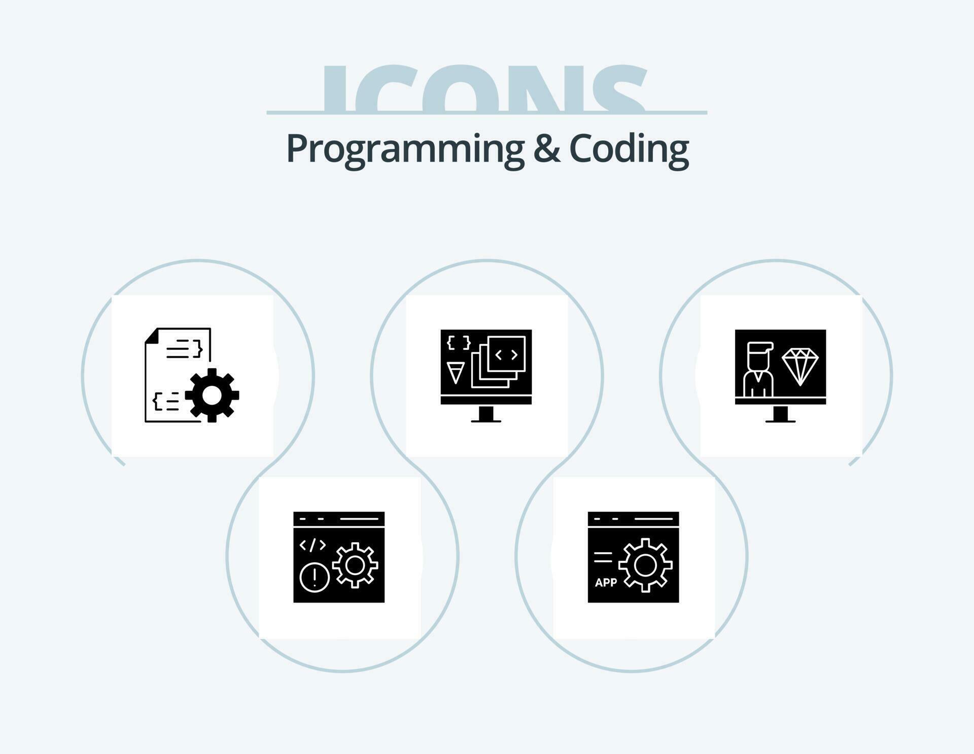 Programming And Coding Glyph Icon Pack 5 Icon Design Development Coding Management