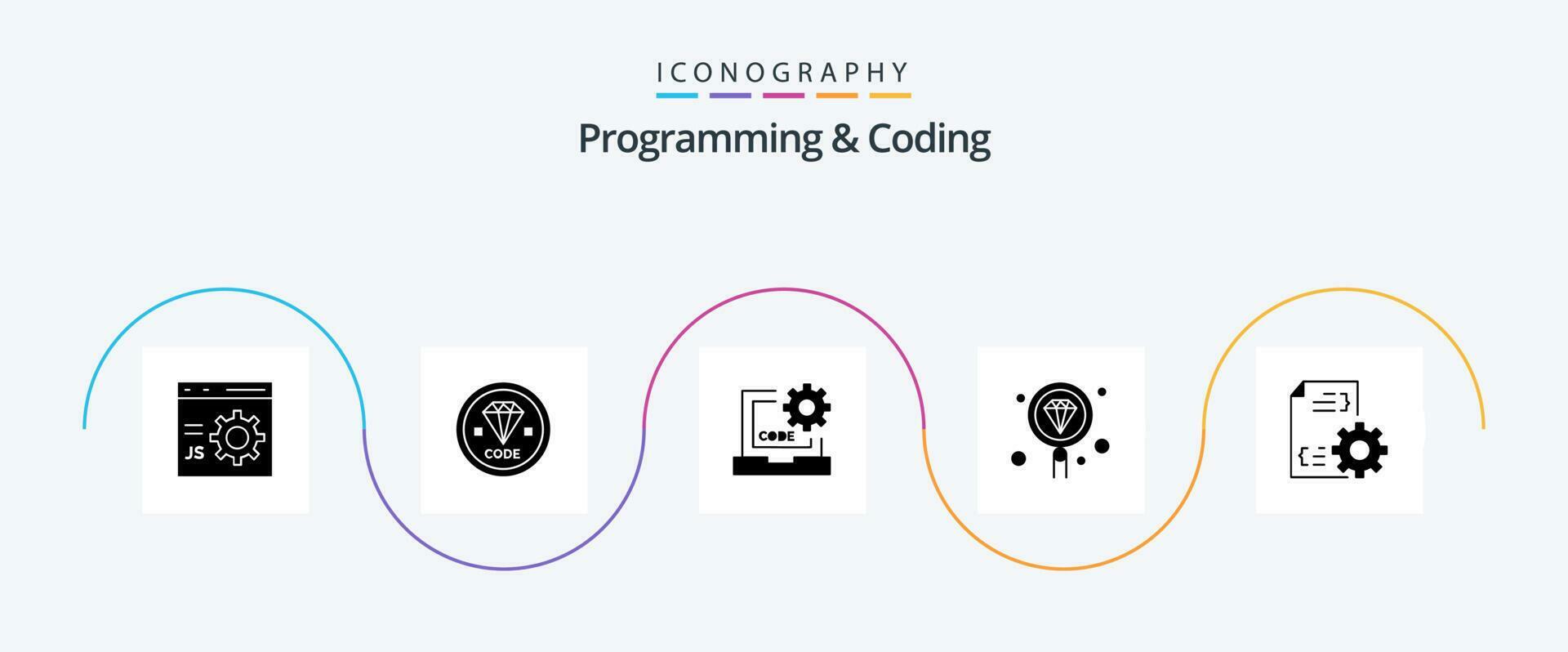 Programming And Coding Glyph 5 Icon Pack Including file. develop. development. search ...
