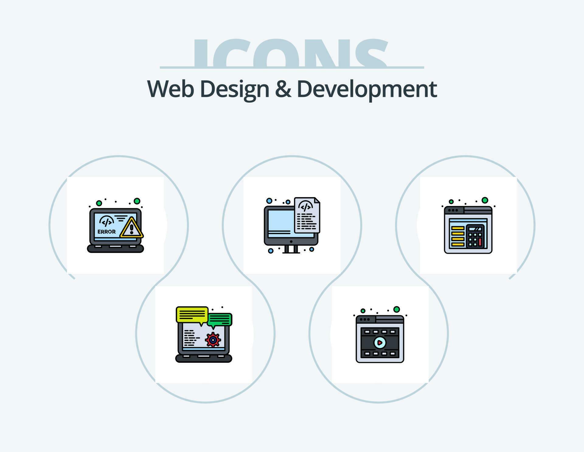 Web Design And Development Line Filled Icon Pack 5 Icon Design. api. search. coding. gear. file ...