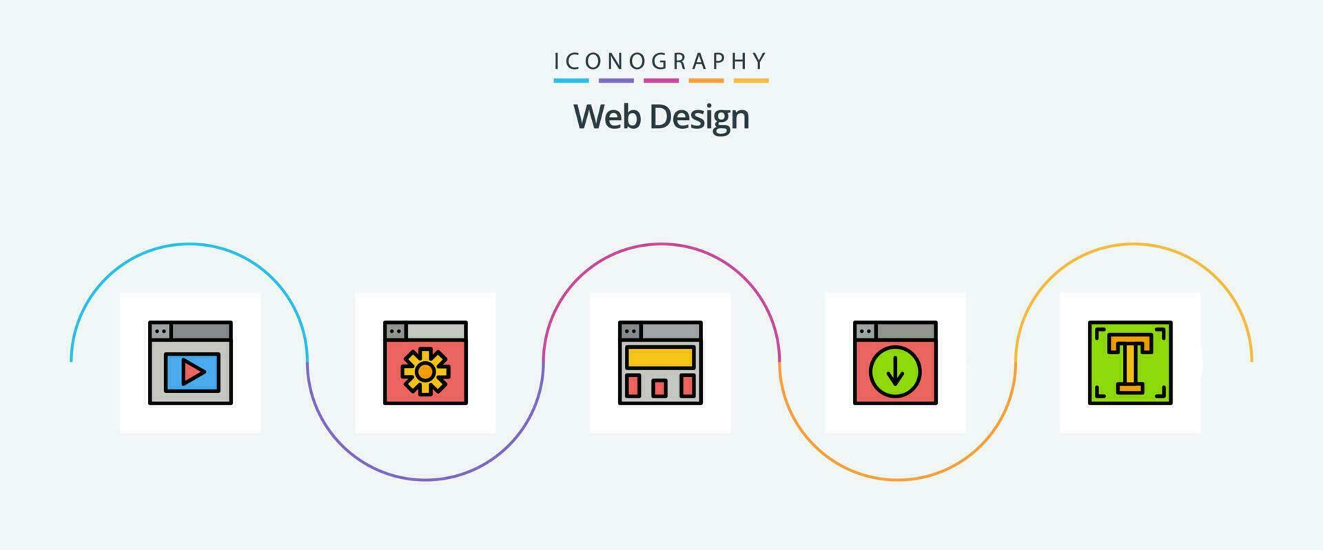 Web Design Line Filled Flat 5 Icon Pack Including text. path. web. font ...