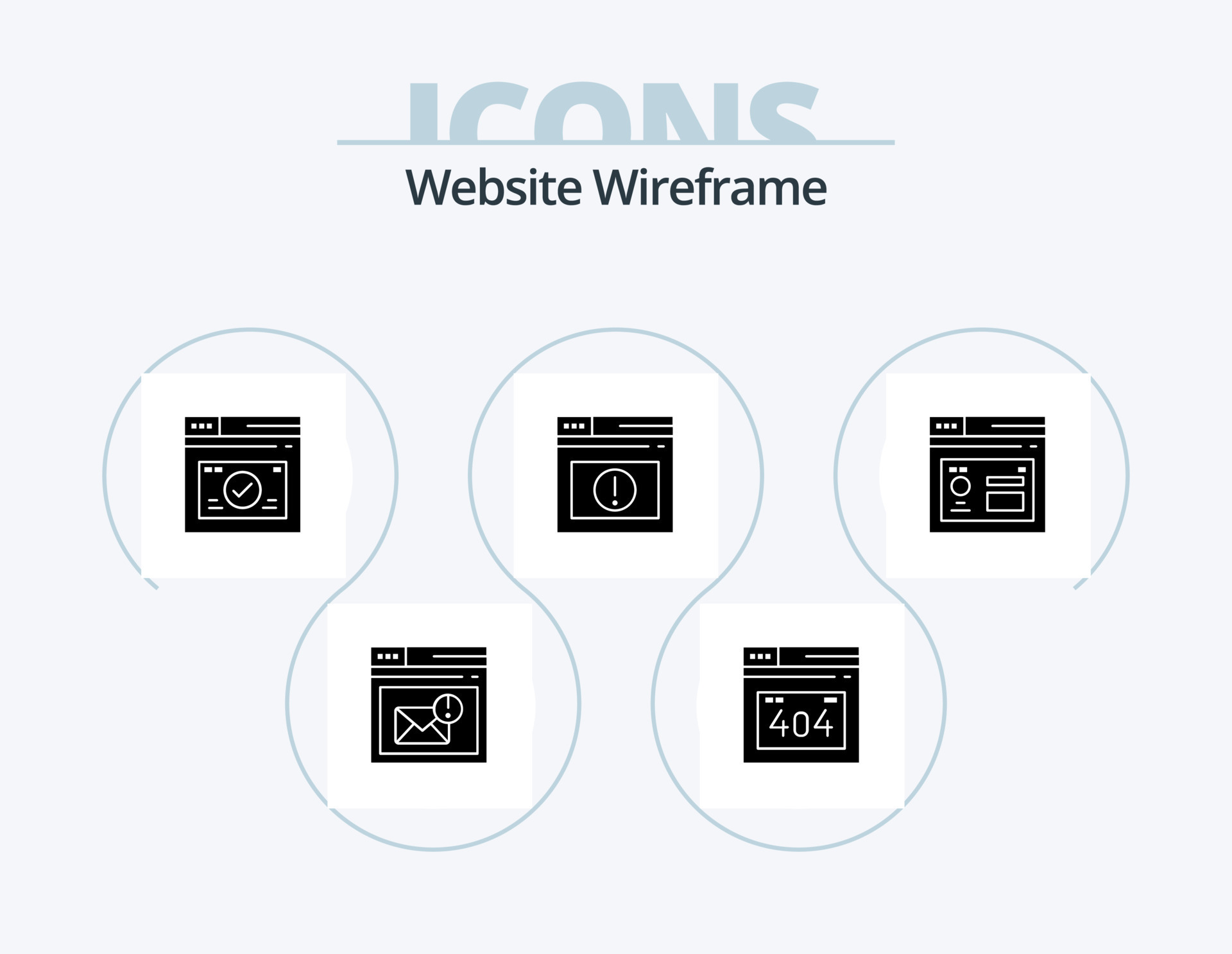 Website Wireframe Glyph Icon Pack 5 Icon Design Internet Browser Secure Website Alert