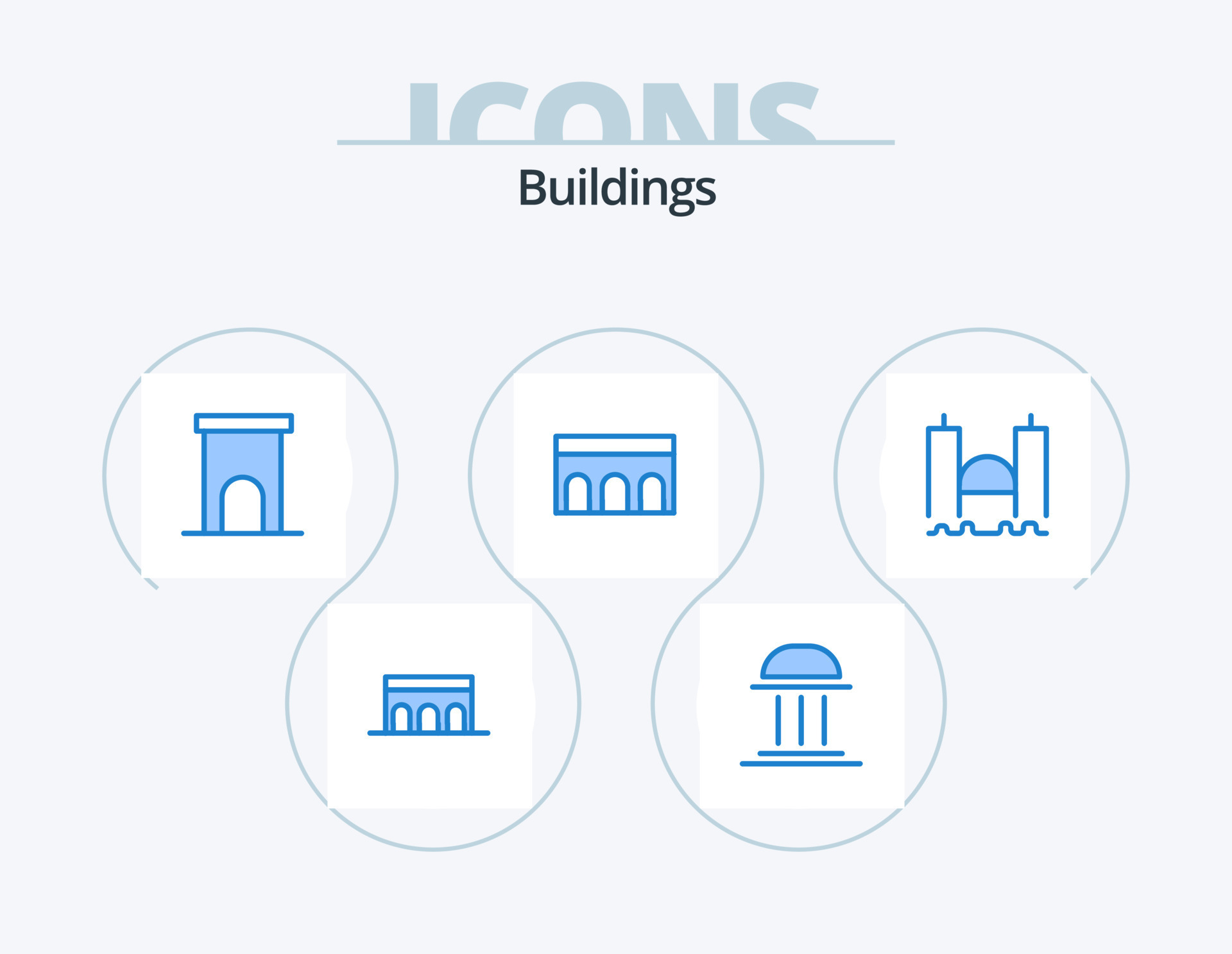 Buildings Blue Icon Pack 5 Icon Design. harbor. bridge. historic ...