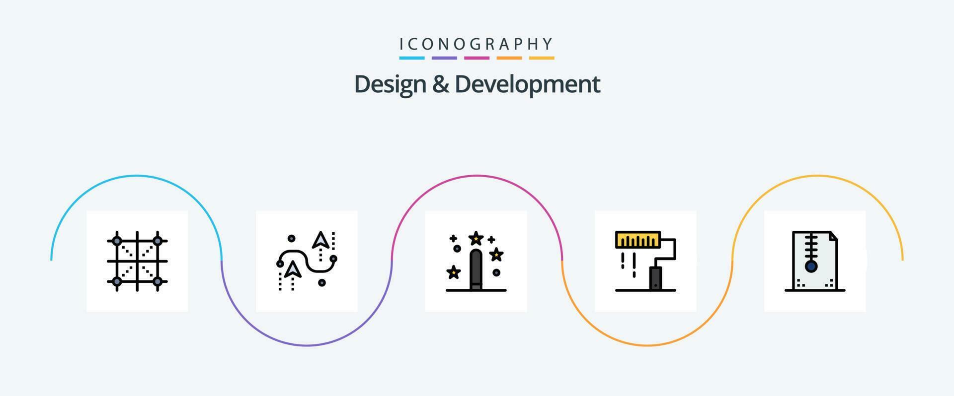 Design and Development Line Filled Flat 5 Icon Pack Including development. coding. development ...