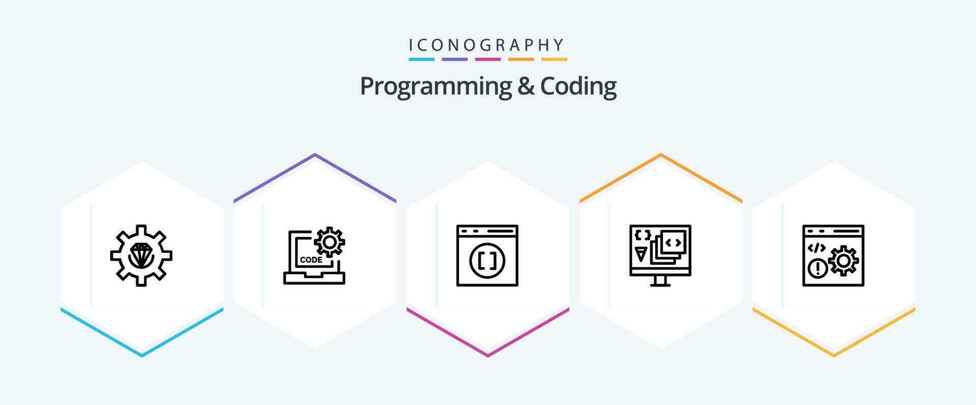 Programming And Coding 25 Line Icon Pack Including Develop App