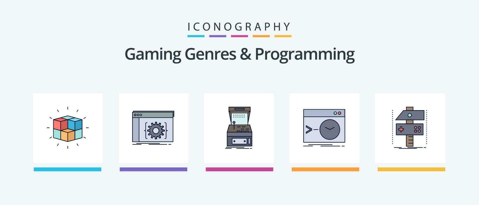 Gaming Genres And Programming Line Filled 5 Icon Pack Including function. command. robot. fun ...