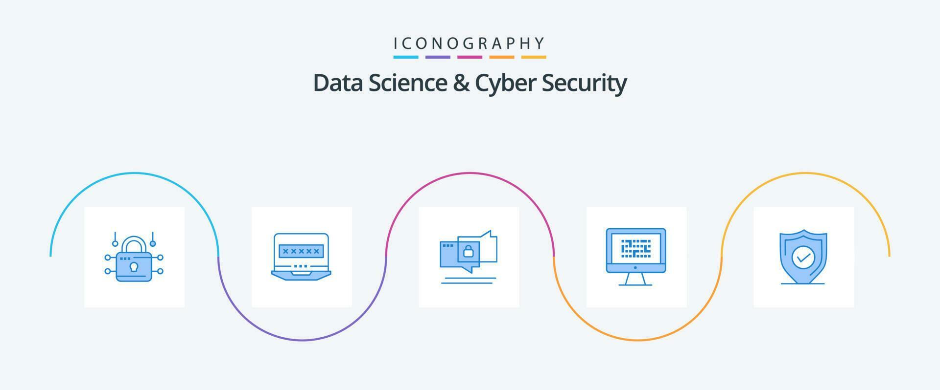 Data Science And Cyber Security Blue 5 Icon Pack Including problem. encryption. chat. ddos ...