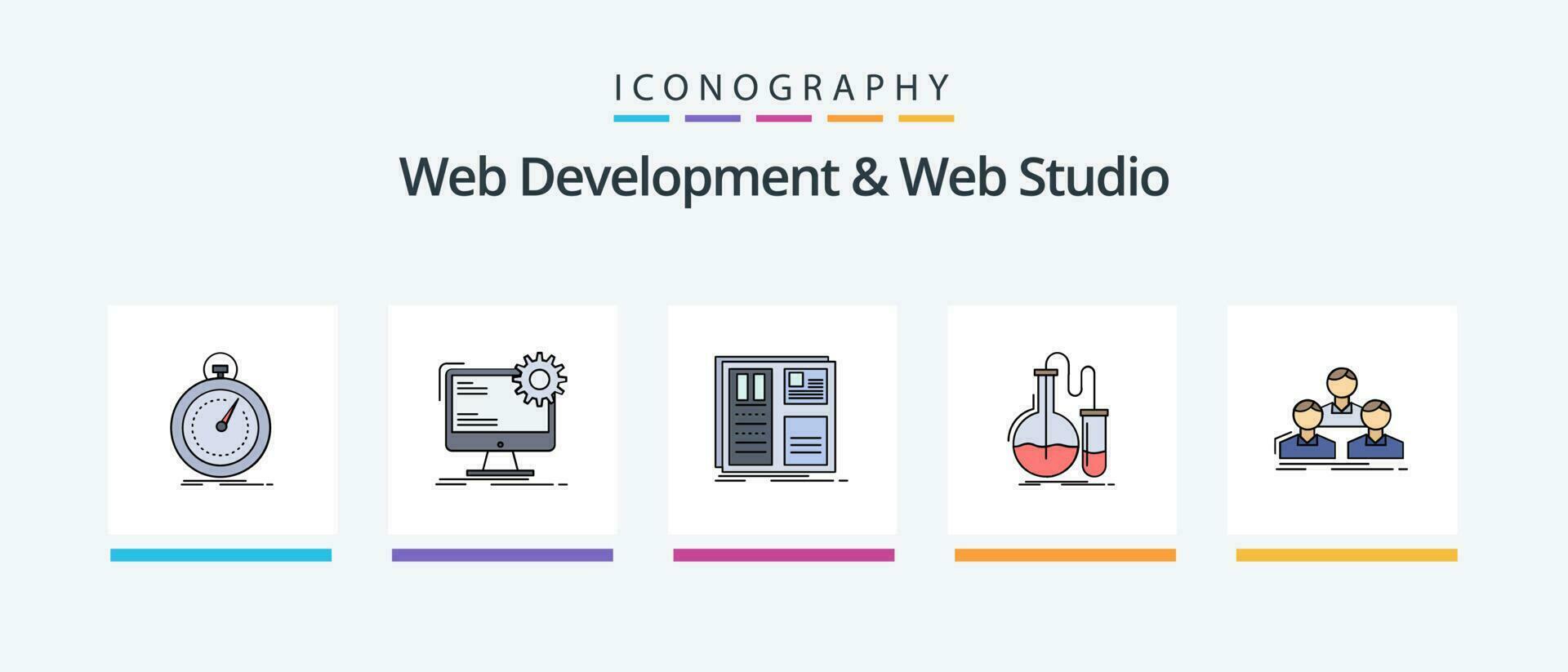 Web Development And Web Studio Line Filled 5 Icon Pack Including chart. feedback. text. frame ...