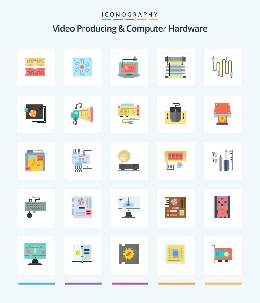 Creative Video Producing And Computer Hardware 25 Flat Icon Pack Such As Cpu Cooler Fan