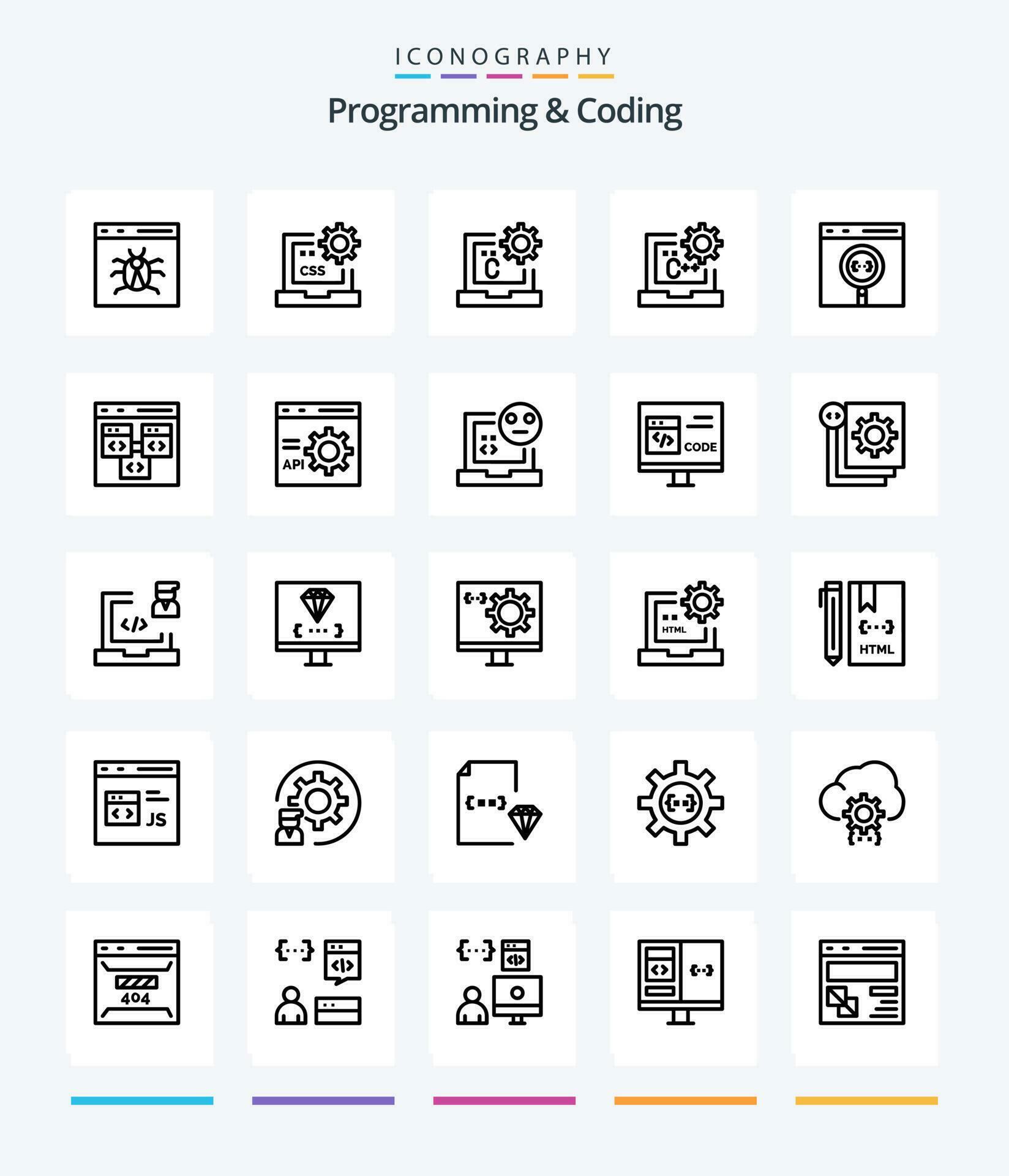 Creative Programming And Coding 25 OutLine icon pack Such As coding. app. develop. development ...
