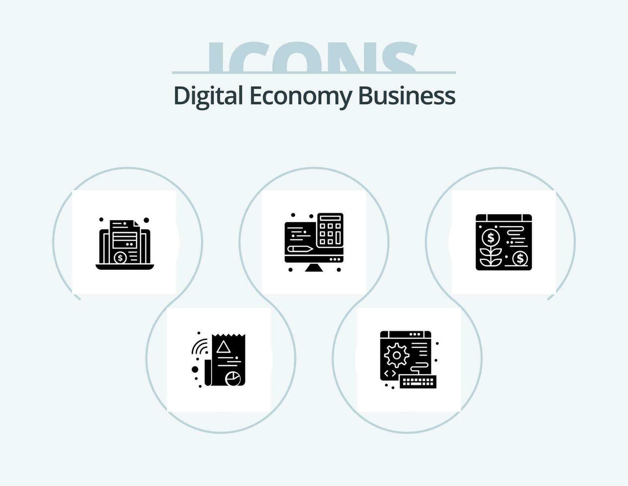 Digital Economy Business Glyph Icon Pack 5 Icon Design. plant. web ...