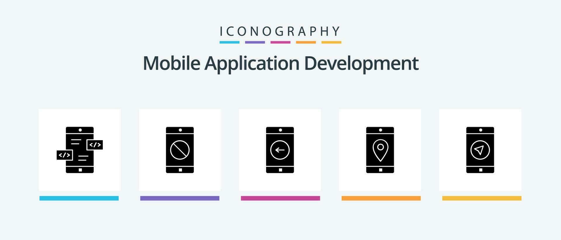 Mobile Application Development Glyph 5 Icon Pack Including Message Map