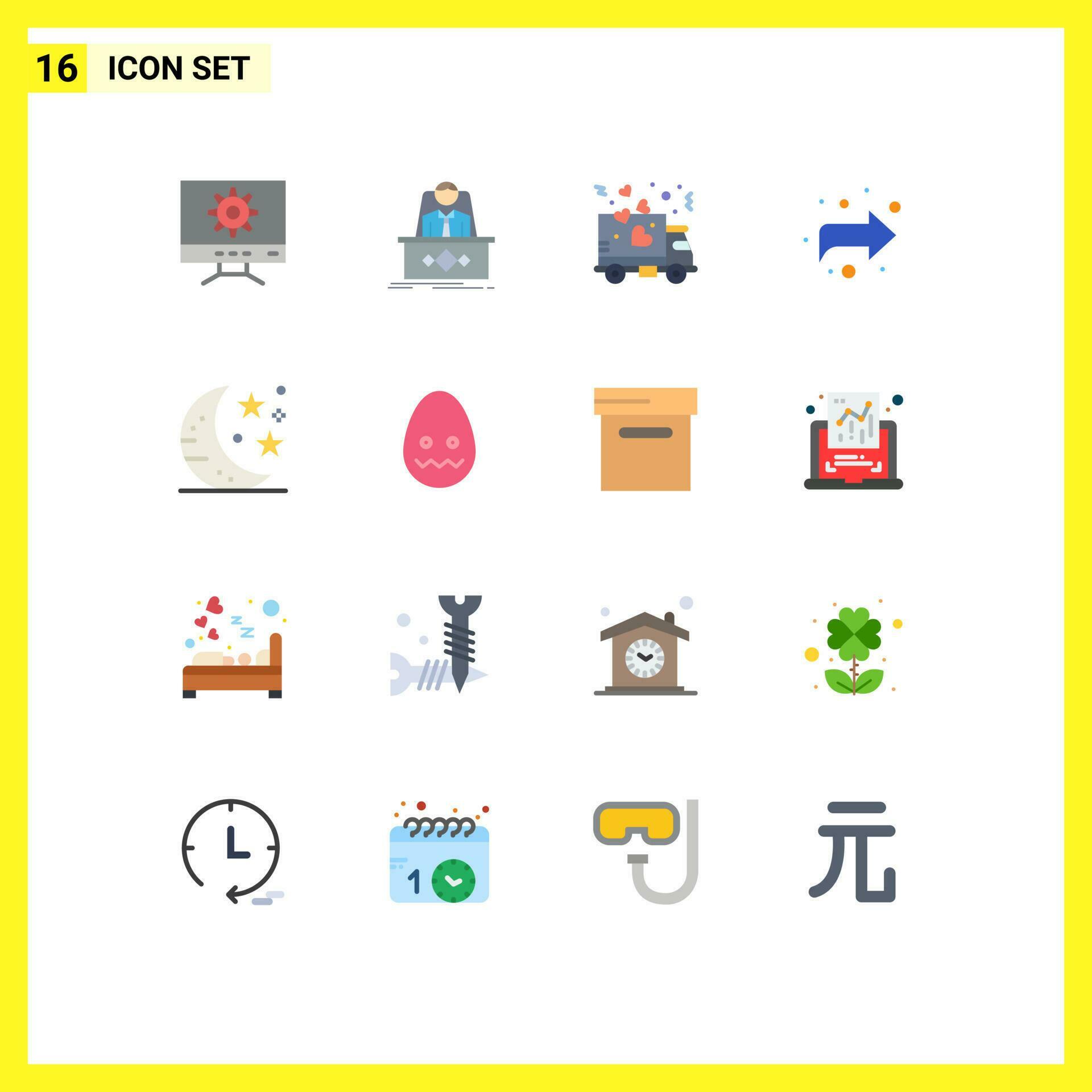 16 Thematic Vector Flat Colors And Editable Symbols Of Night Bar Delivery Right Arrow Editable