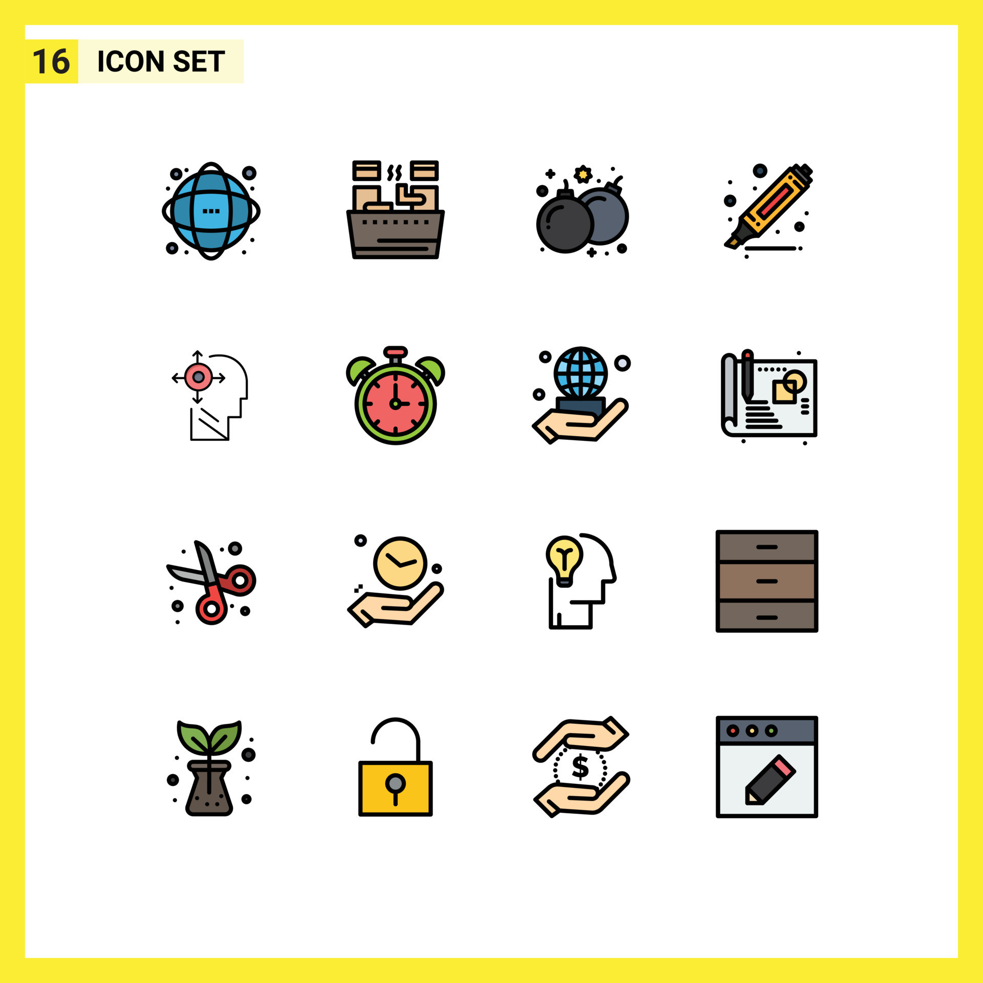 16 Thematic Vector Flat Color Filled Lines And Editable Symbols Of Transform Marker Wellness