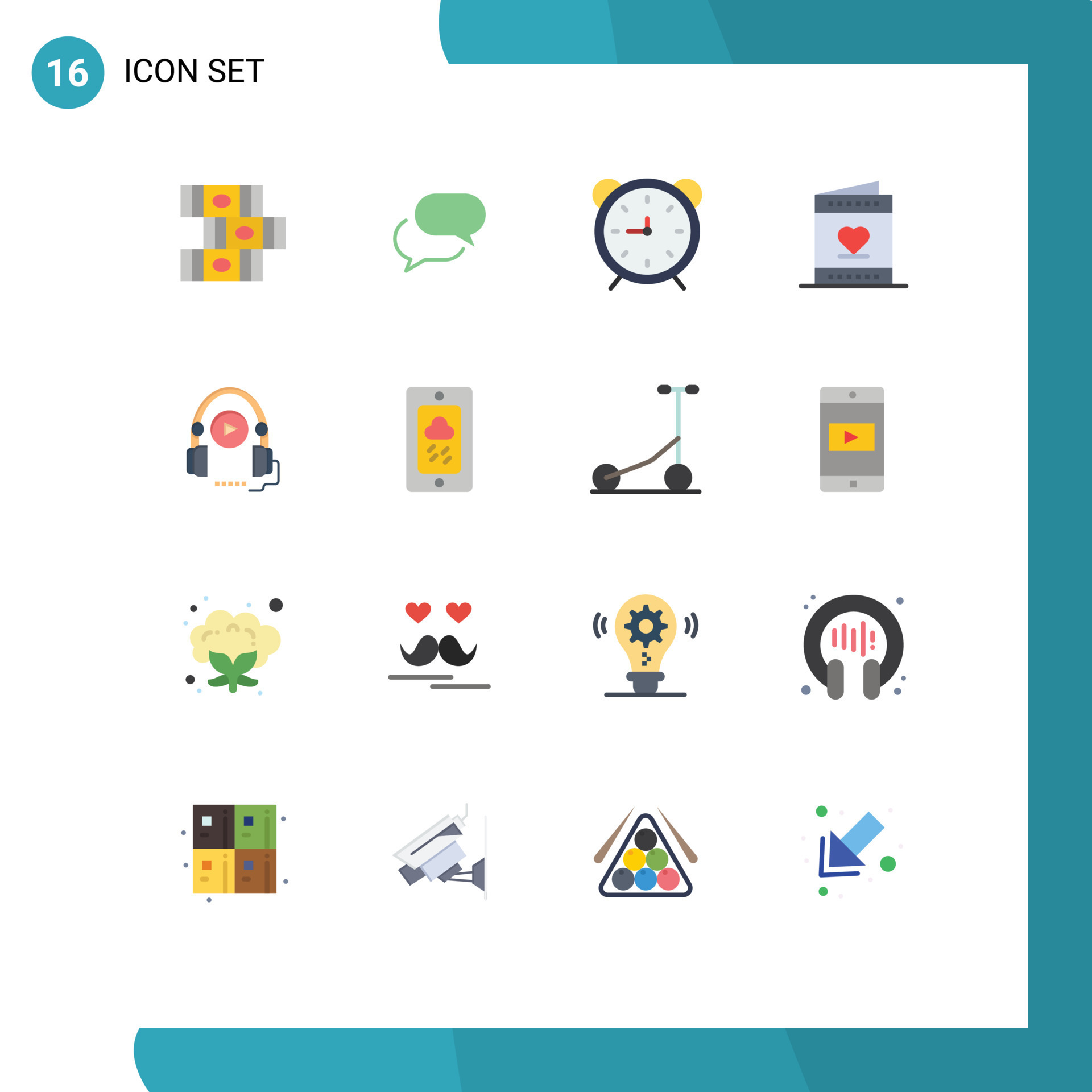 16 Thematic Vector Flat Colors And Editable Symbols Of Language Valentine Stopwatch Heart Love