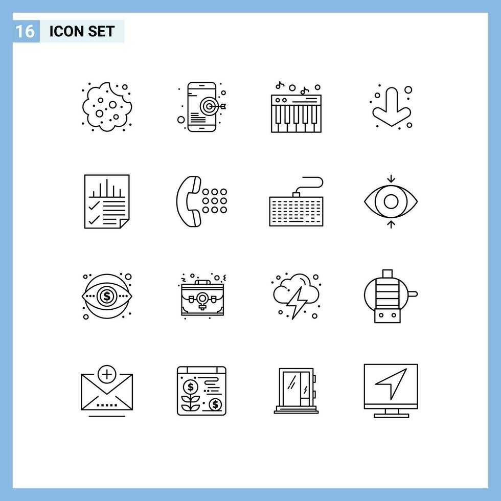 16 Thematic Vector Outlines and Editable Symbols of report document music data down Editable ...