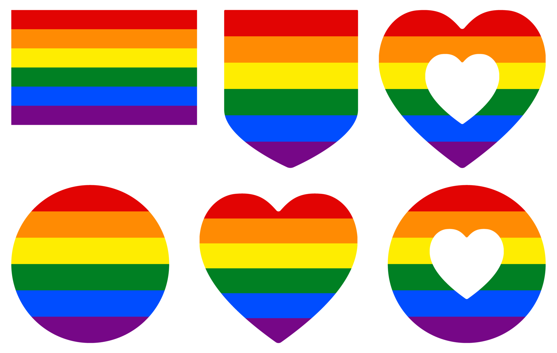 Gay Pride Flag in shape set. Traditional symbol for the entire LGBTQ ...