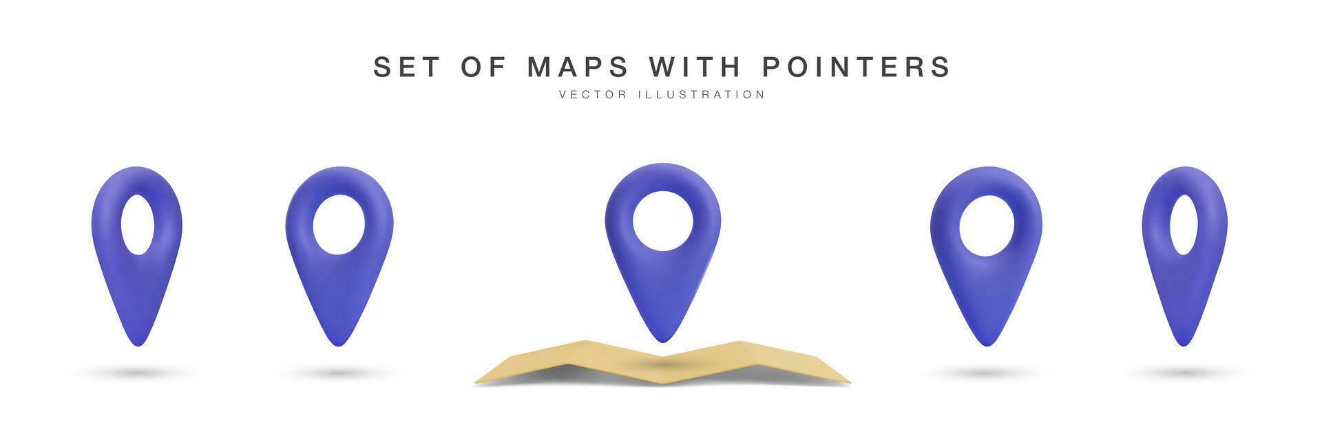 Realistic 3d map with set of blue pointer in different views isolated ...