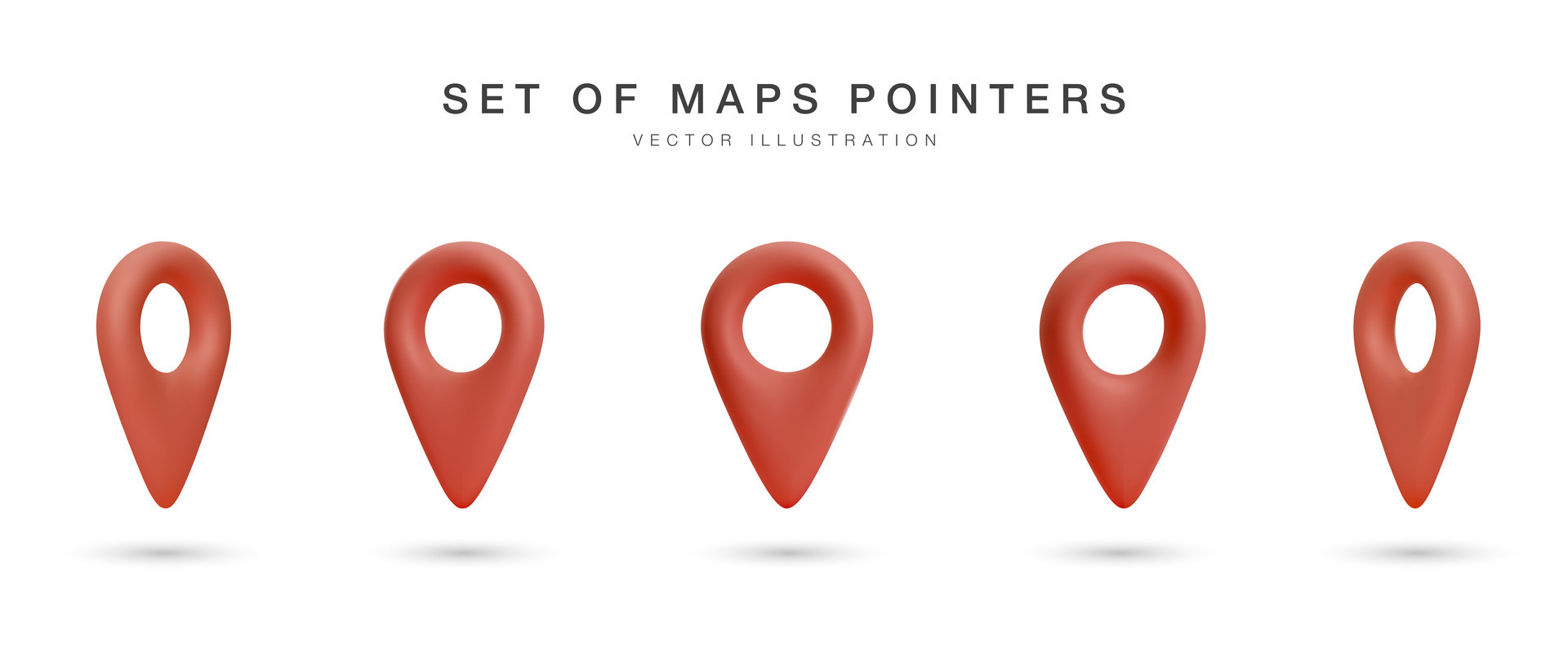 Set of 3d realistic map pointer with shadow isolated on white background. Vector illustration ...