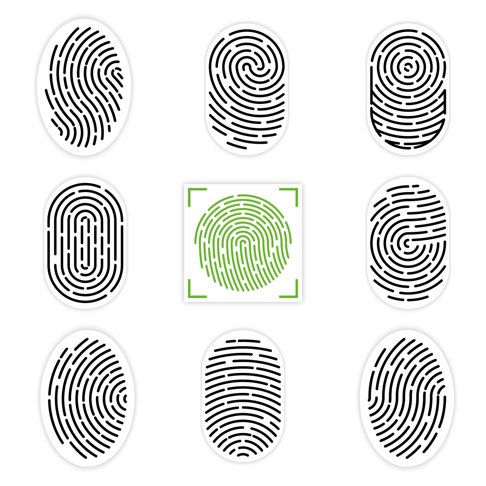 Set Of Vector Illustrations Of Security Fingerprint Authentication Finger Identity Technology