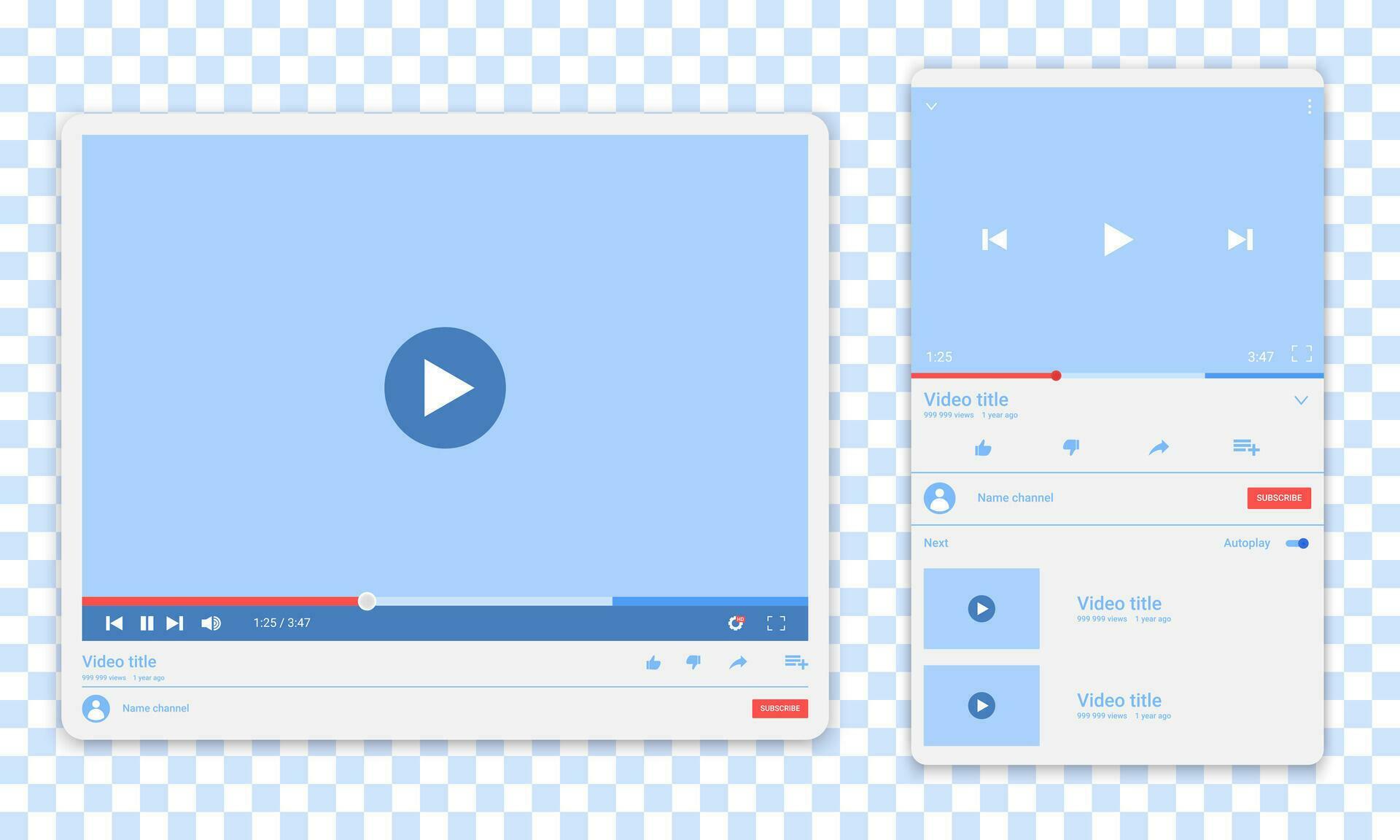 Desktop web video player, modern social media interface design template ...