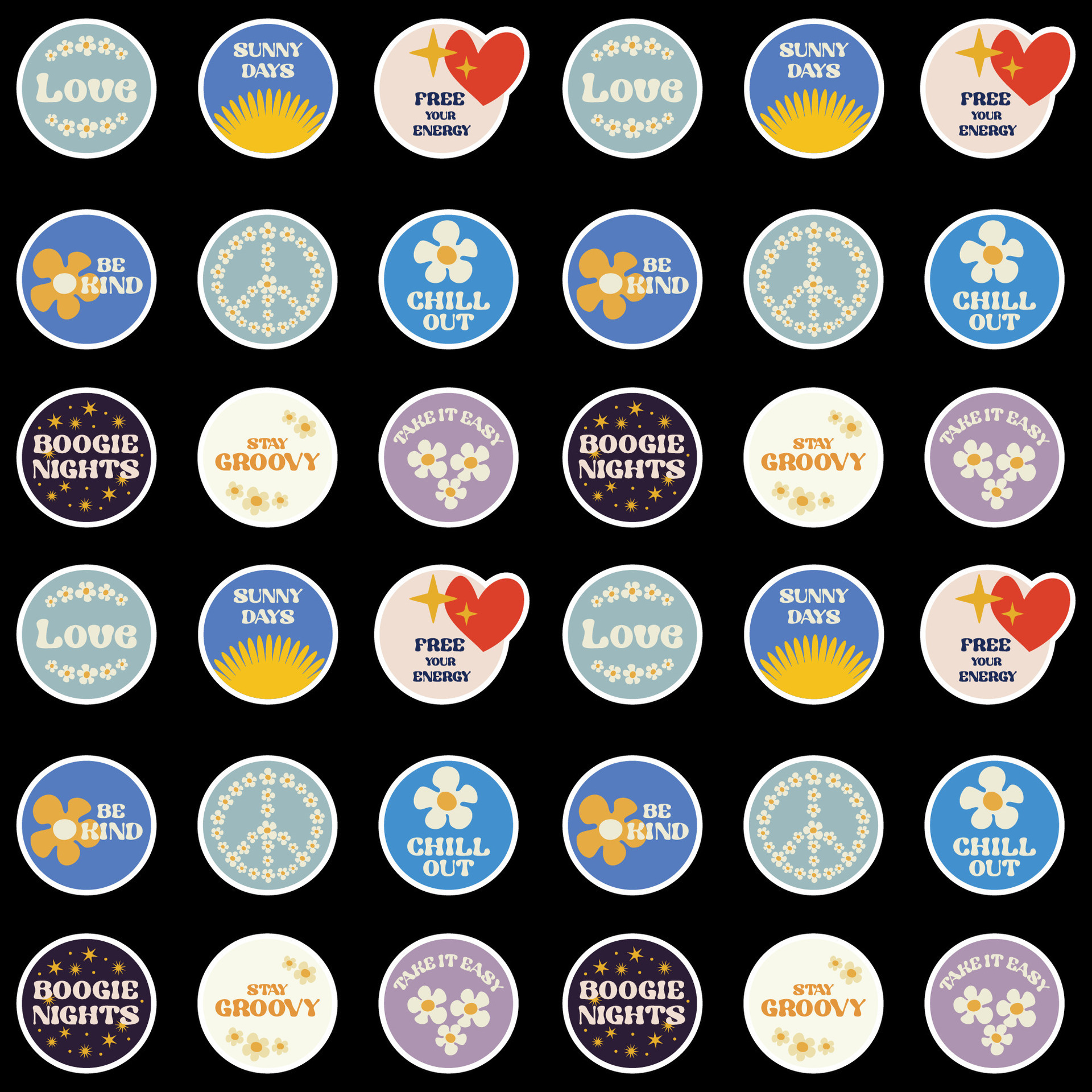 Seamless Pattern With Circle Illustration Positive Stickers In Groovy