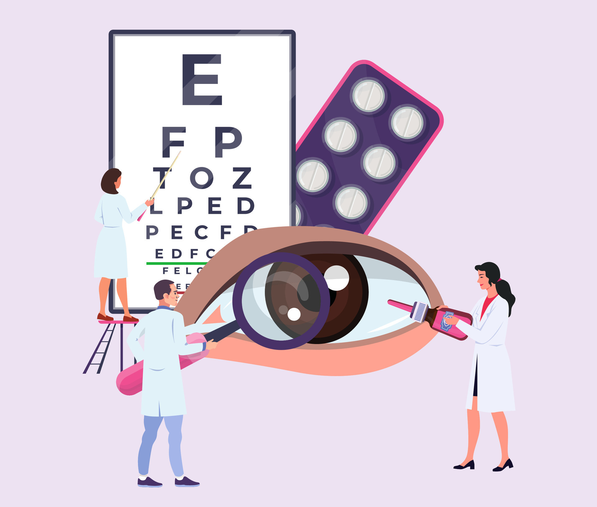 Ophthalmology concept, metaphor. Eye doctors, oculists. Opticians ...