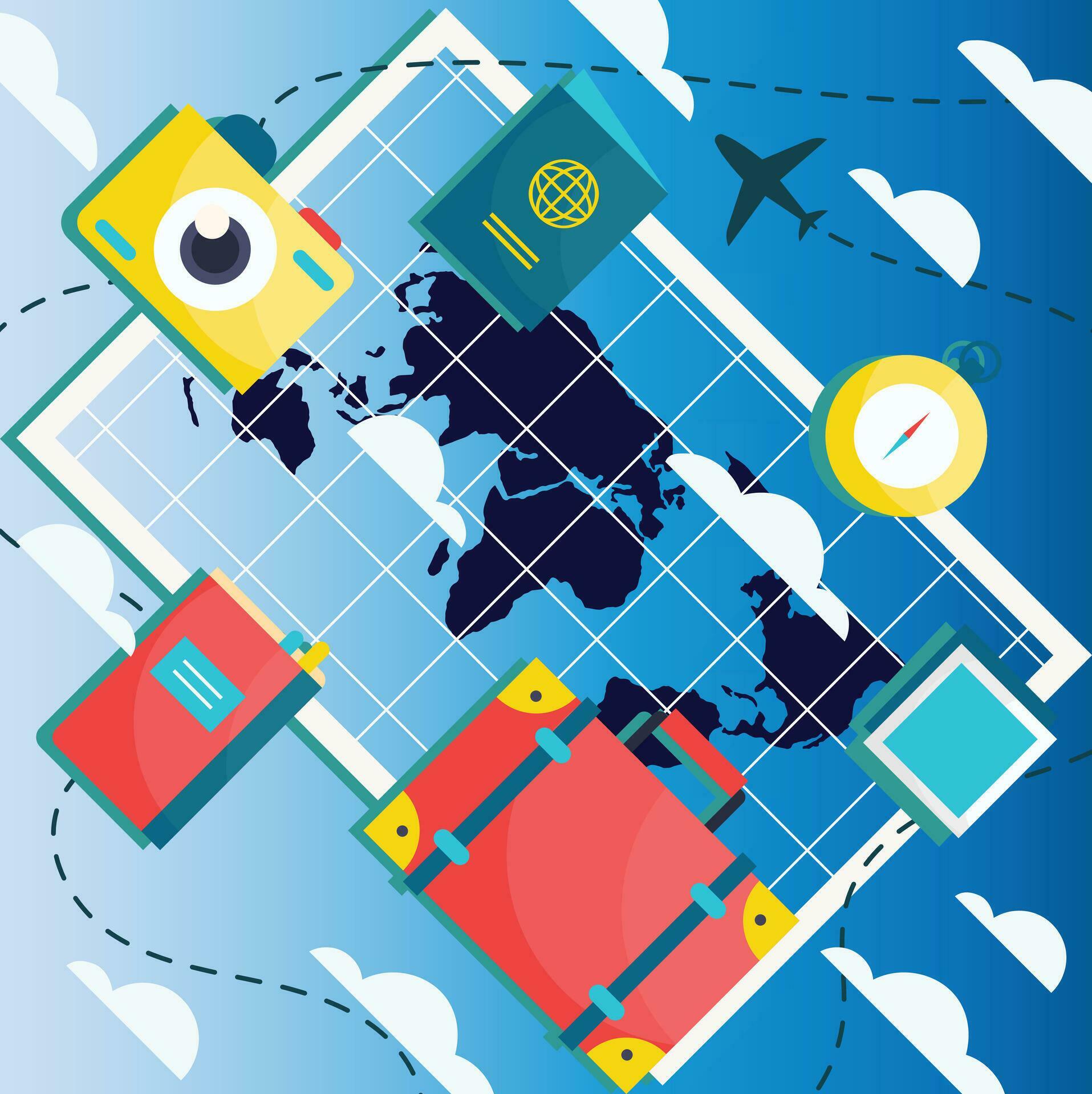 Travel the world. Monument concept. Landmarks on the globe. Tourism and ...