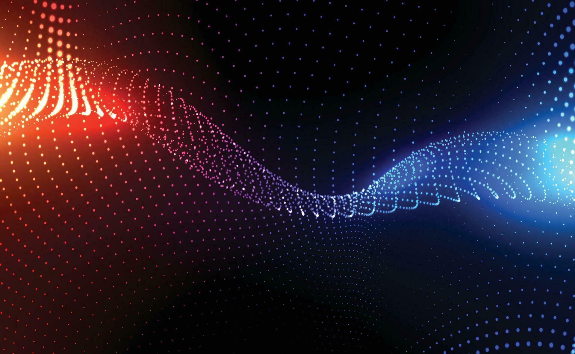 Abstract Waving Particle Technology Background Design. Abstract wave moving dots flow particles ...