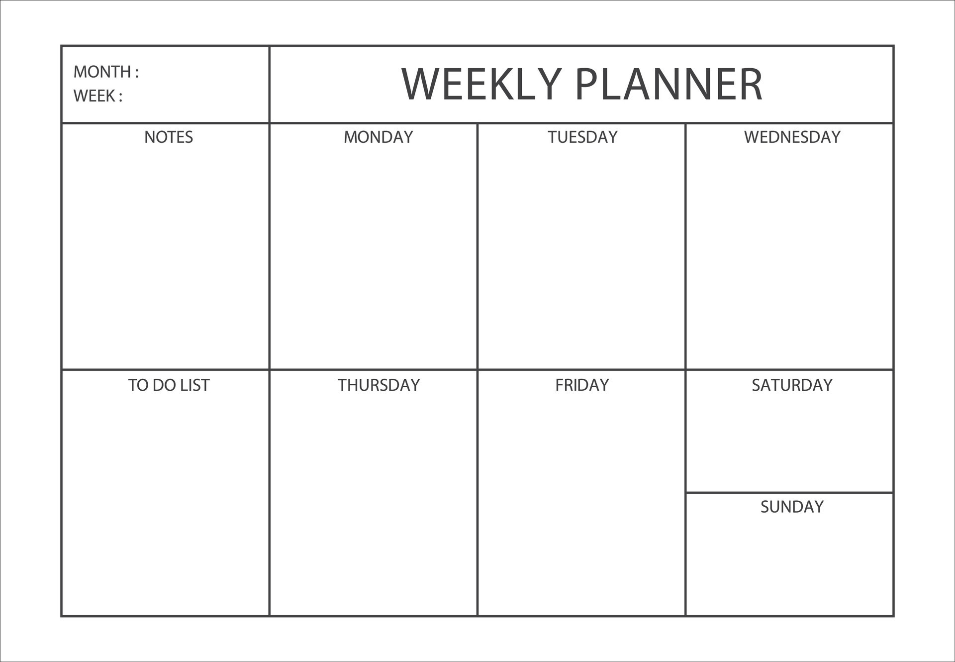Minimalist Weekly planner printable template. Clear and simple printable weekly planner, to do ...