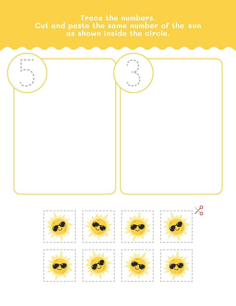 Five And Three Counting And Tracing Number Worksheet. Cut And Paste ...