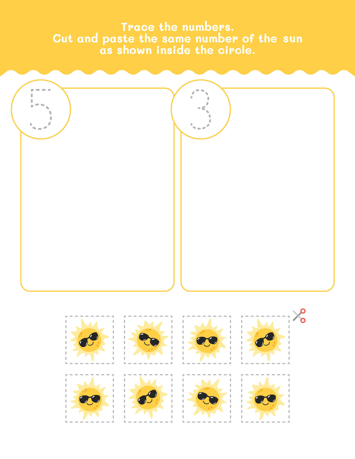 Five And Three Counting And Tracing Number Worksheet. Cut And Paste ...