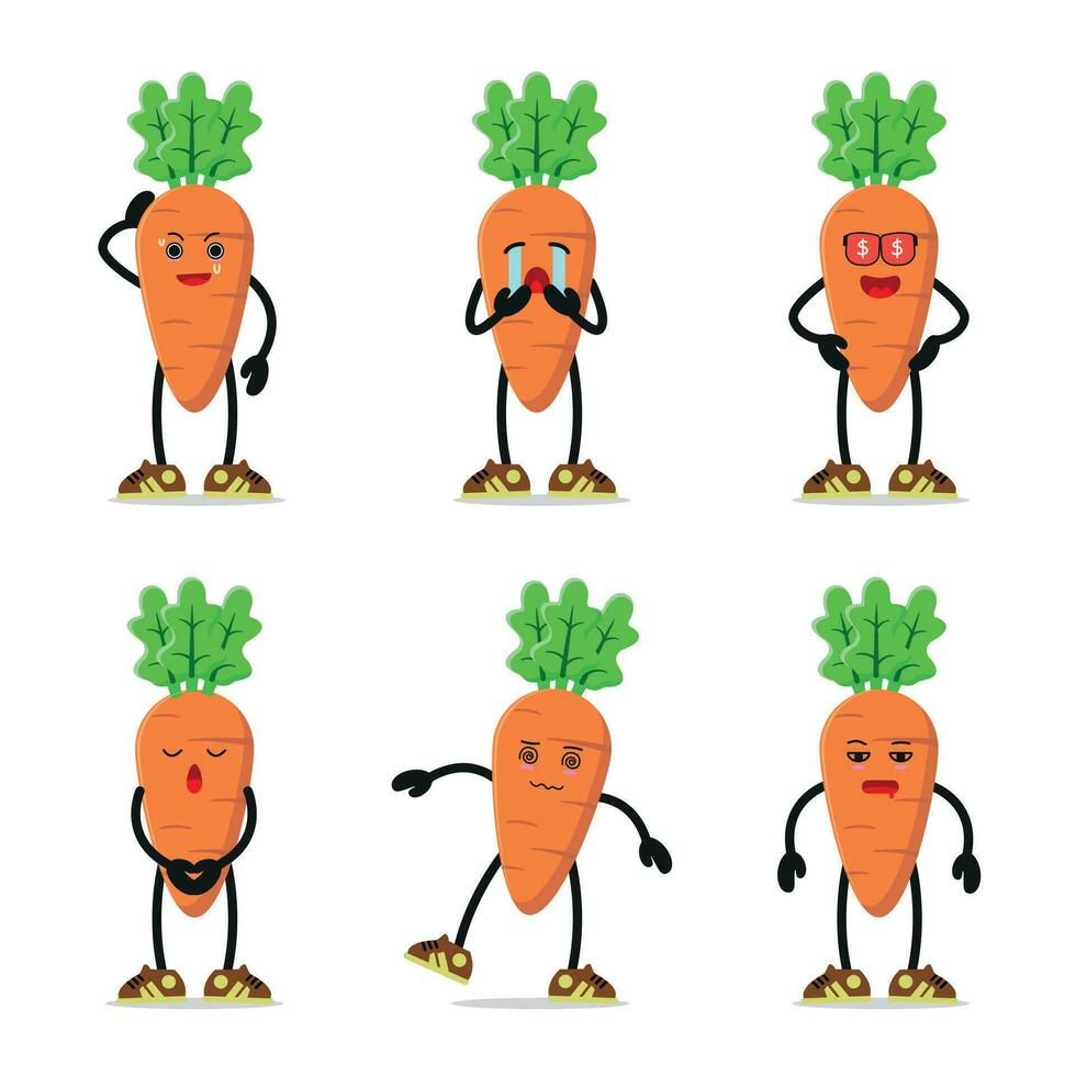 Cute carrot character different pose activity. Different vegetable ...