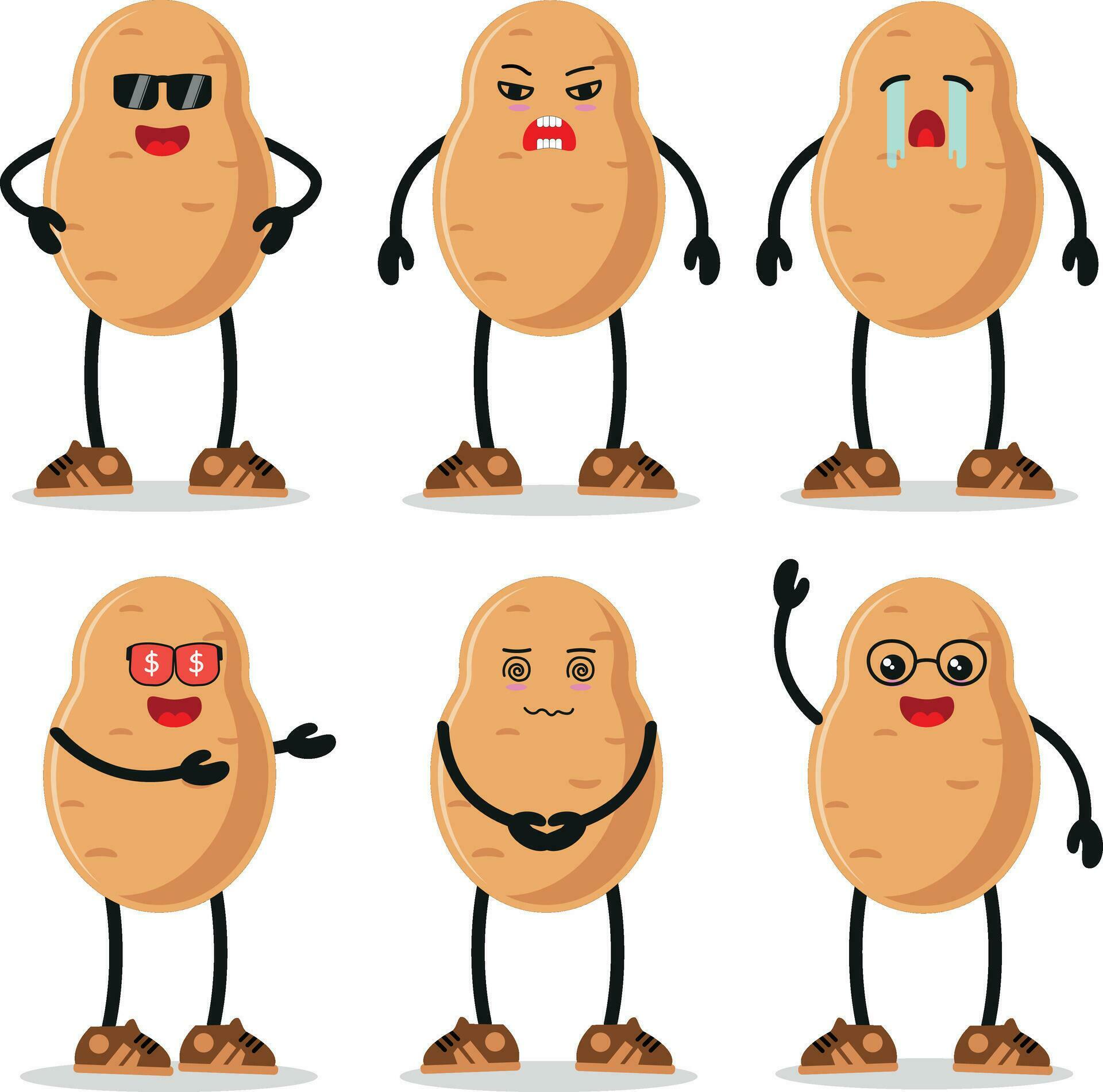 Cute potato character different pose activity. vegetable different face ...