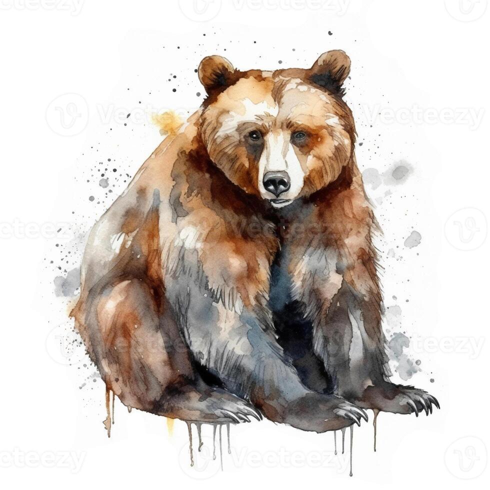 Bear watercolor illustration. Wild forest animal. Portrait. For ...