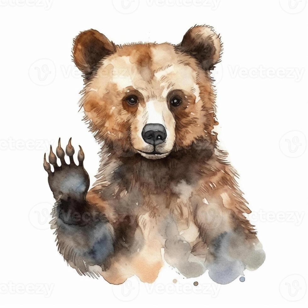 Bear watercolor illustration. Wild forest animal. Portrait. For ...