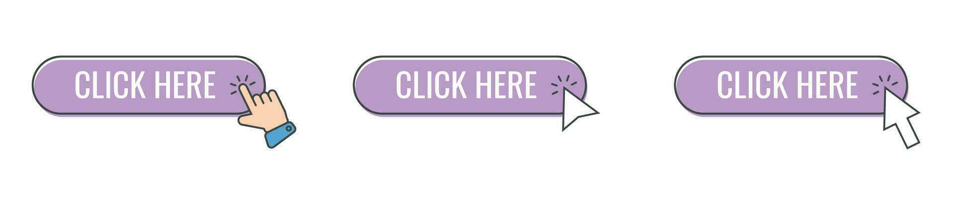 Click Cursor Icon With Click Here Button Vector Set Action Button With