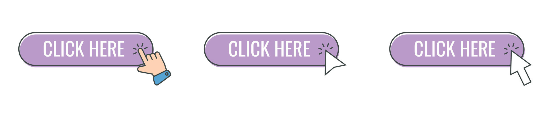 Click cursor icon with click here button vector set. Action button with ...