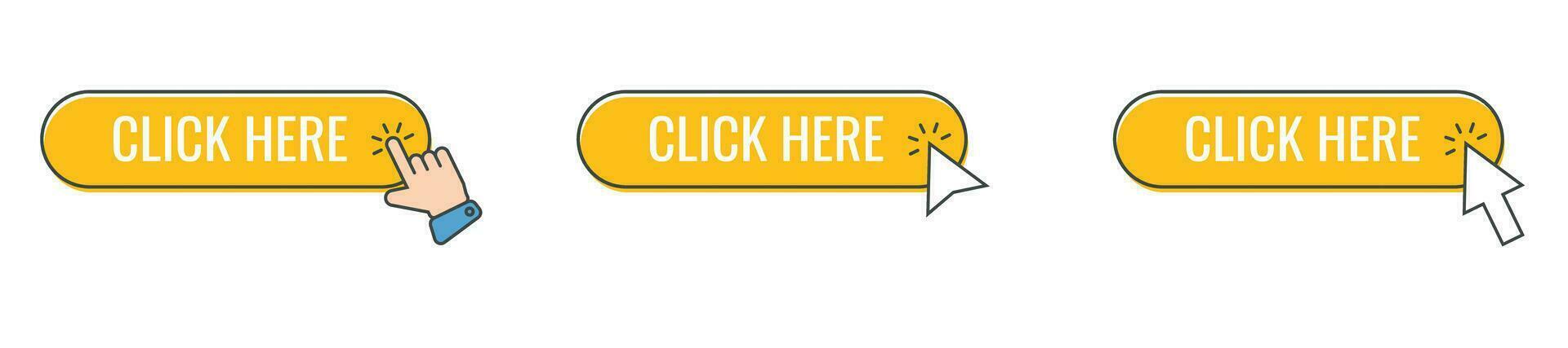 Click Cursor Icon With Click Here Button Vector Set Action Button With