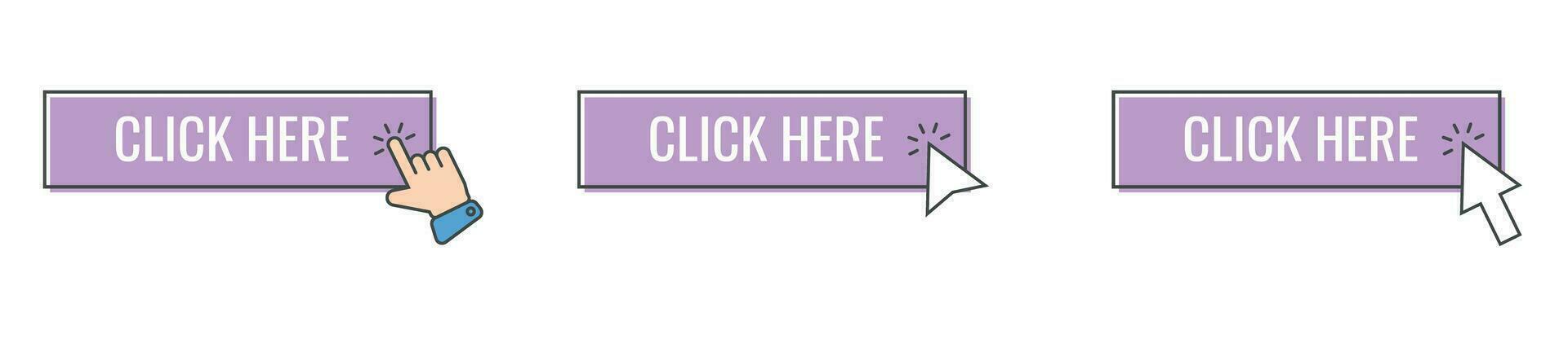 Click Cursor Icon With Click Here Button Vector Set Action Button With